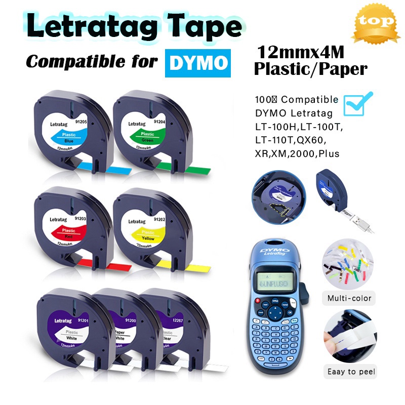 Compatible Dymo 91200 LetraTag Label Tape Refill Plastic / Paper 12mm x 4m 91331 91330 91201 ...