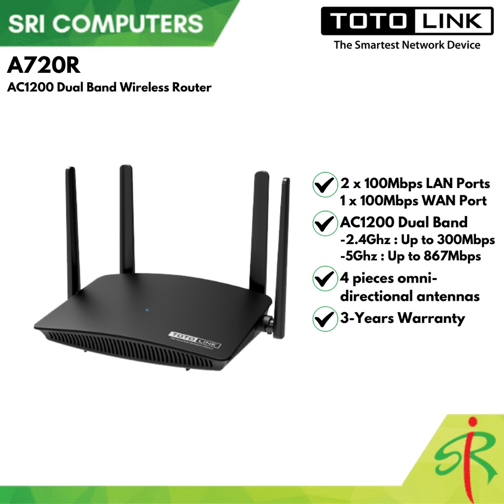 [3-YEARS WARRANTY] TOTOLINK A720R AC1200 Wireless Dual Band Router ...
