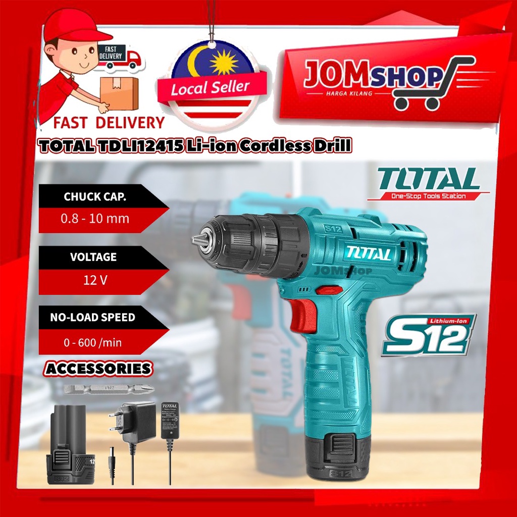 TOTAL TDLI12415 Li-ion Cordless Drill + Battery + Charger (S12 / 12V ...