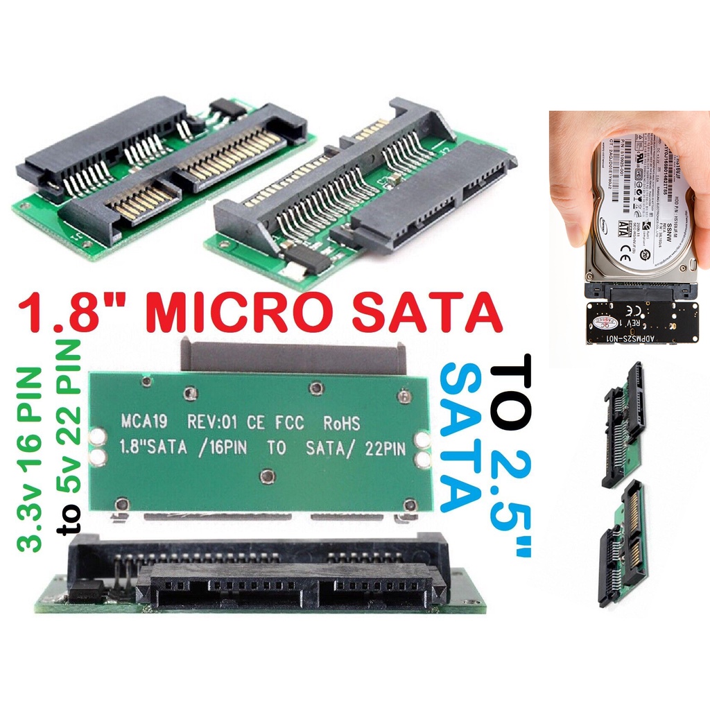 1.8'' Micro Sata to Standard 2.5'' SATA Adapter Converter 1.8inch SSD ...