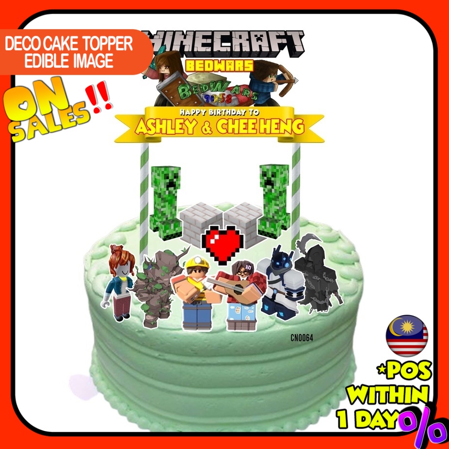 [CUSTOM NAME] Happy Birthday Cake Topper Minecraft Bedwars Decoration ...