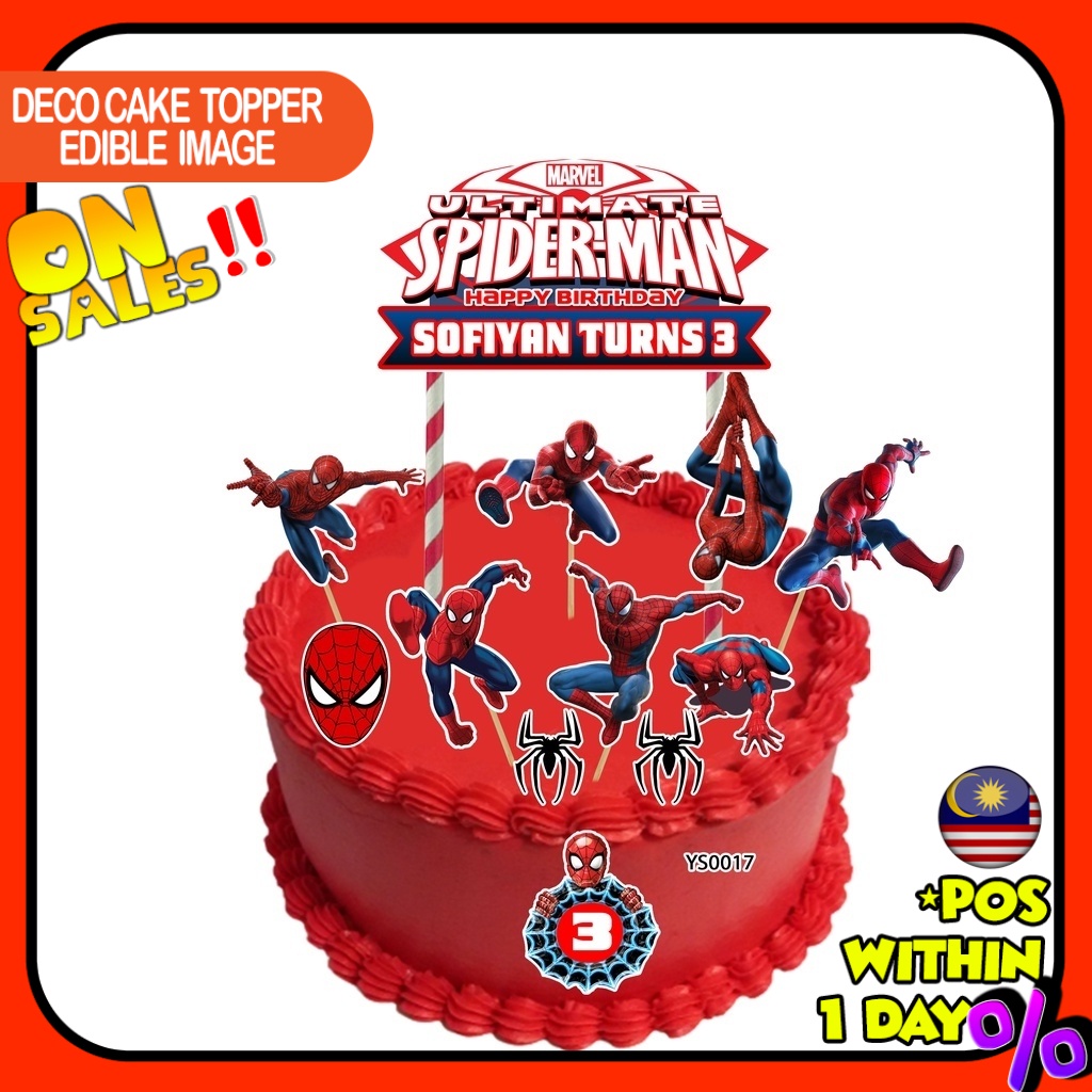 [CUSTOM NAME] Happy Birthday Cake Topper SpiderMan Decoration Set Party ...