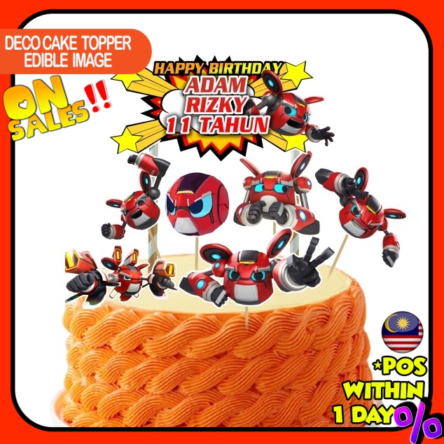 [CUSTOM NAME] Happy Birthday Cake Topper MechaBot Mechamato Decoration ...