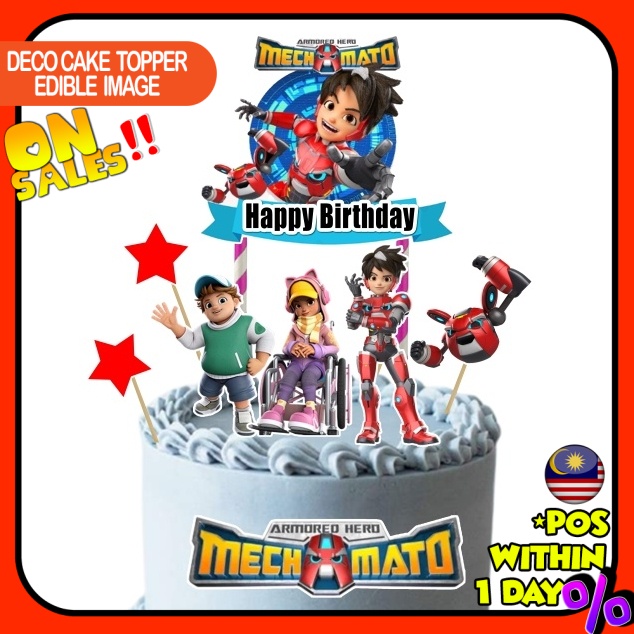 [CUSTOM NAME] Happy Birthday Cake Topper Mechamato Decoration Set Party ...