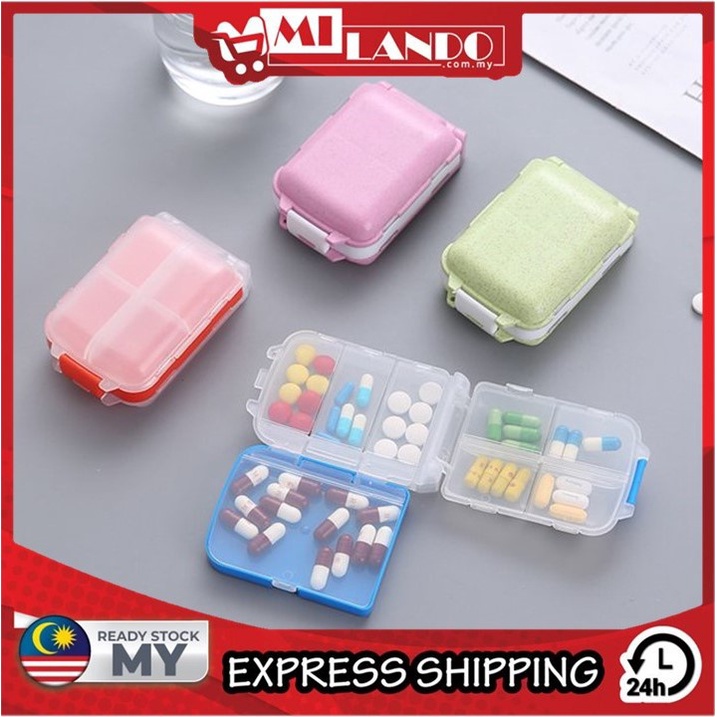 MILANDO Pill Box Portable Folding Three-layer 8-grid Small Pill Medicne ...