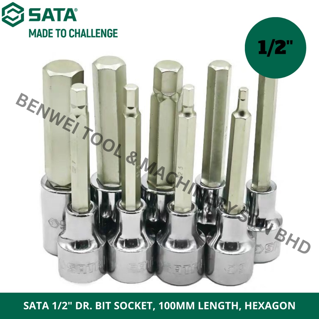 SATA 1/2" DR. BIT SOCKET 100 MM LENGTH, HEXAGON / STANDARD SIZE ALLEN ...