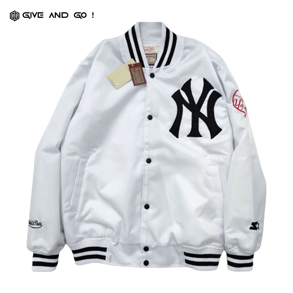 PUTIH Varsity JACKET- NY LOGO White Embroidery- VARSITY JACKET BOMBER ...