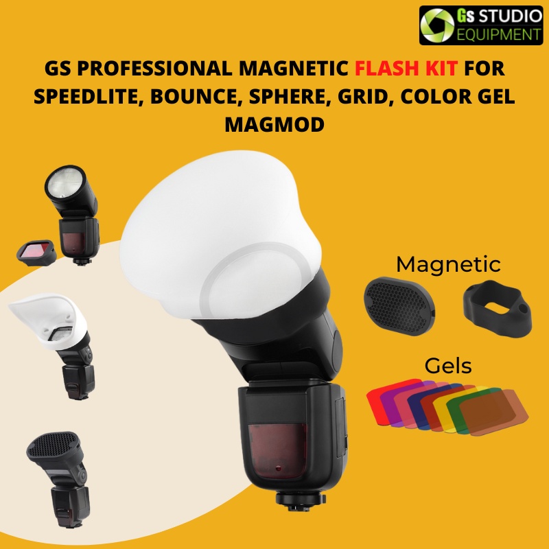 GS Professional Magnetic Flash Kit For Speedlite, Bounce, Sphere, Grid ...