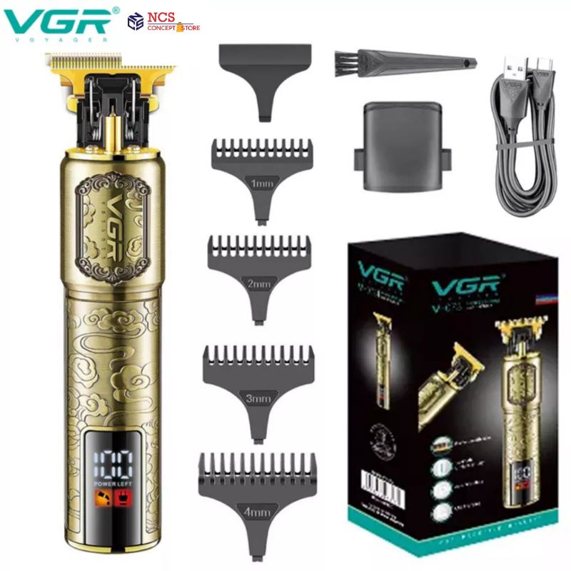 VGR V-073 Metal Hair Clipper Professional Trimmer Cordless Hair Cutting Machine LED Digital ...