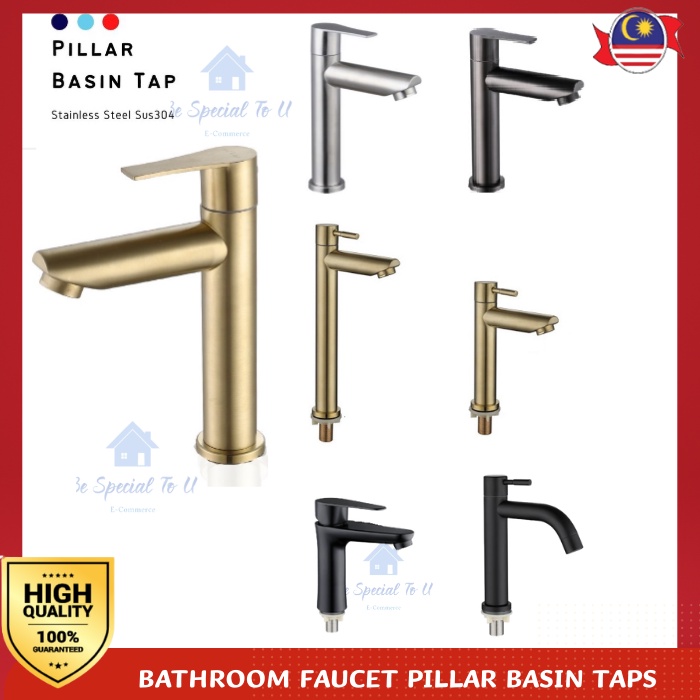 Bathroom Stainless Steel SUS 304 Pillar Basin Tap Cold Tap Kepala Paip ...