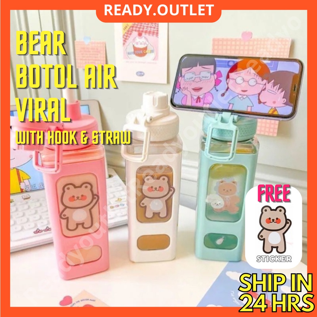 FREE STICKER 900ML Square Water Bottle INS KOREAN Water Cup with Straw ...