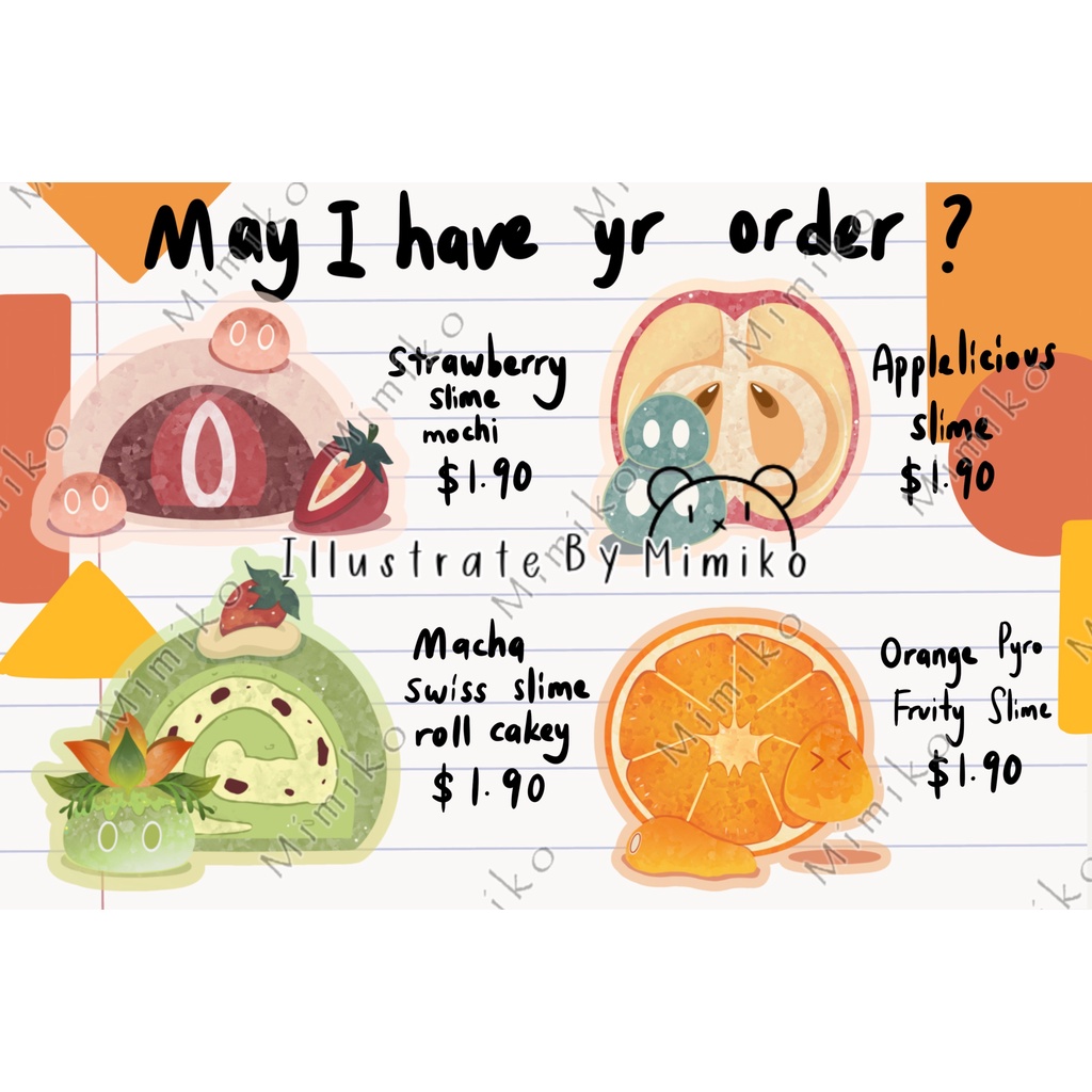 Genshin impact Sticker Slime Dessert Fruit Pyro Hydro Dendro Macha ...