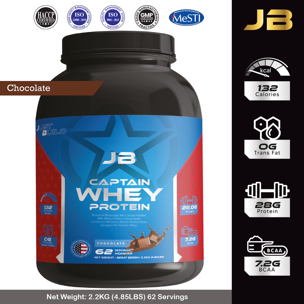 JB Just Build Captain Whey Protein 2.2kg (4.85LBS) Chocolate / Vanilla - 62servings | Shopee ...