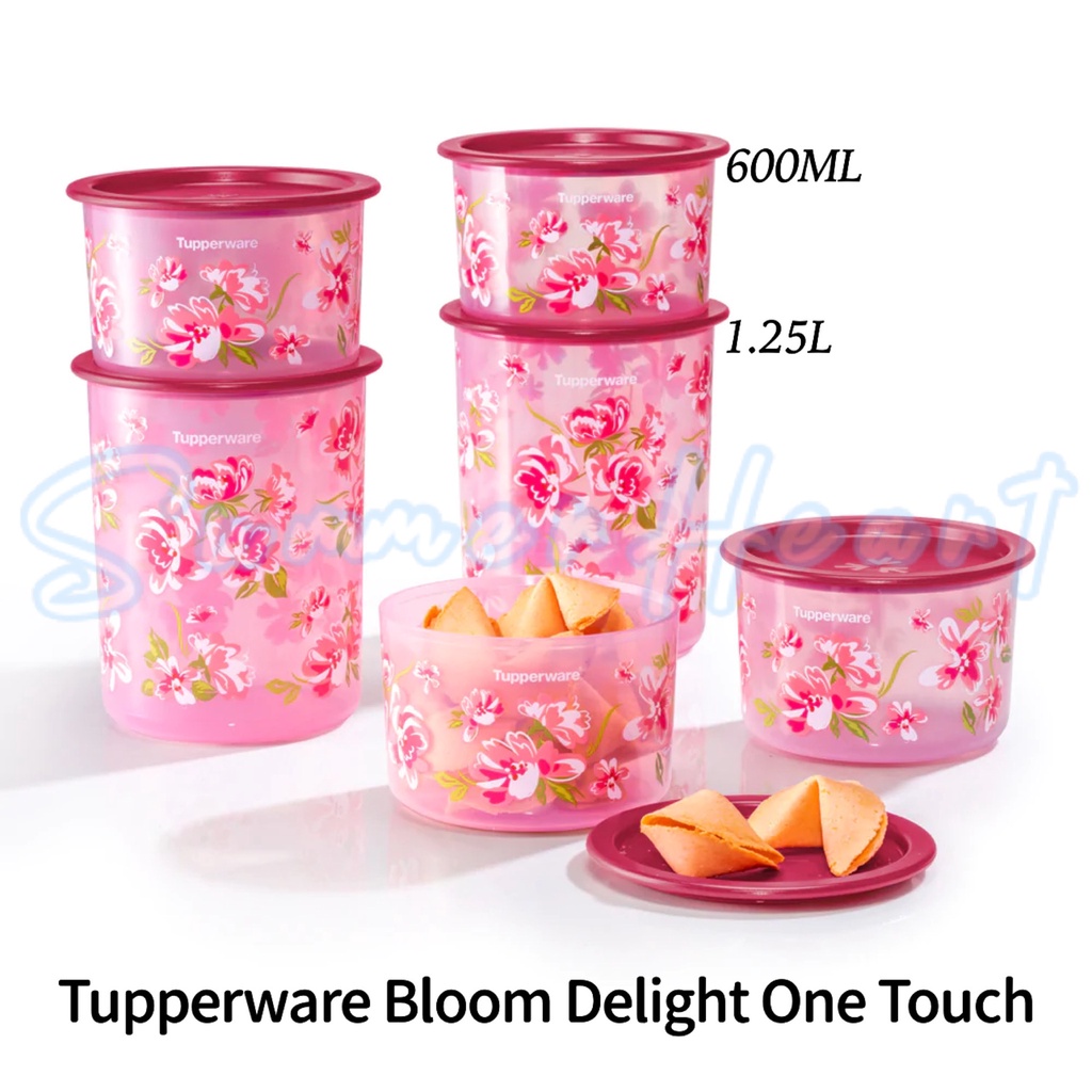Tupperware Bloom Delight One Touch ( Topper 600ml / Canister 1.25L ...