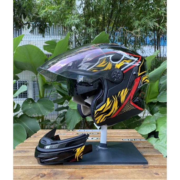 ZEUS HELMET ZS-613 METALLIC BLACK AJ34 RED ( COME WITH SMOKE VISOR ...