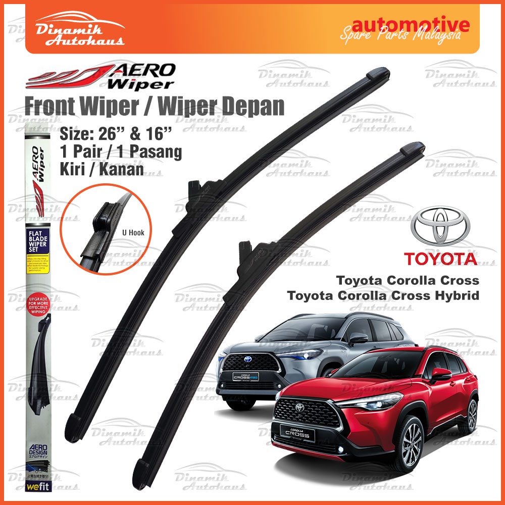 Toyota Corolla Cross SUV Car Front Windscreen Flat Soft Wiper Size 26" & 16" Inch (1 Pair) AERO ...