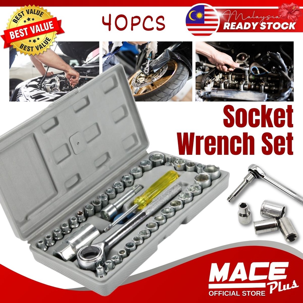 40PCS Combination Socket Wrench Set Box Hand Tools Ratchet Spanner ...