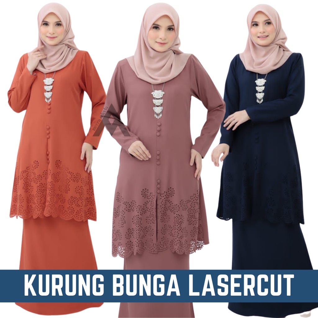 Baju Kurung Moden Loose Cut Bunga Lasercut Potongan Labuh Ready Stock ...