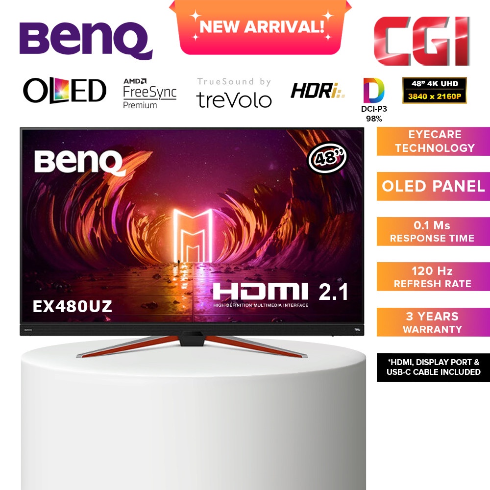 BenQ Mobiuz 48" EX480UZ OLED 4KUHD HDRi 120Hz 0.1ms Freesync Premium USB-C HDMI 2.1 Console ...