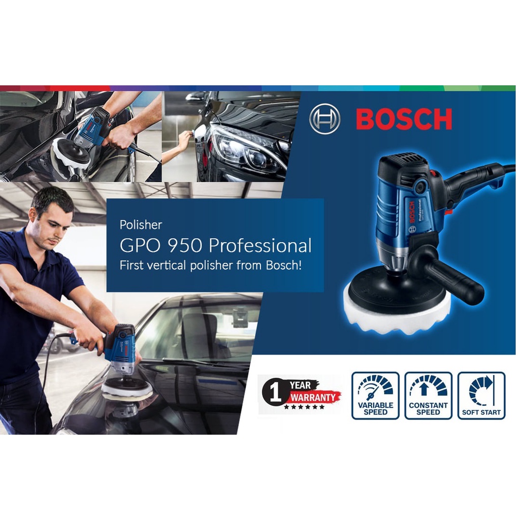Bosch GPO 950 (7-inch / 180mm) Variable Speed Vertical Polisher ...