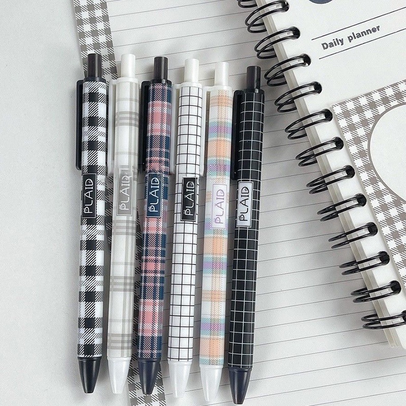 6 Pcs Gel Pen Black Ink Retro Plaid Retractable Pen Student Lovely ...
