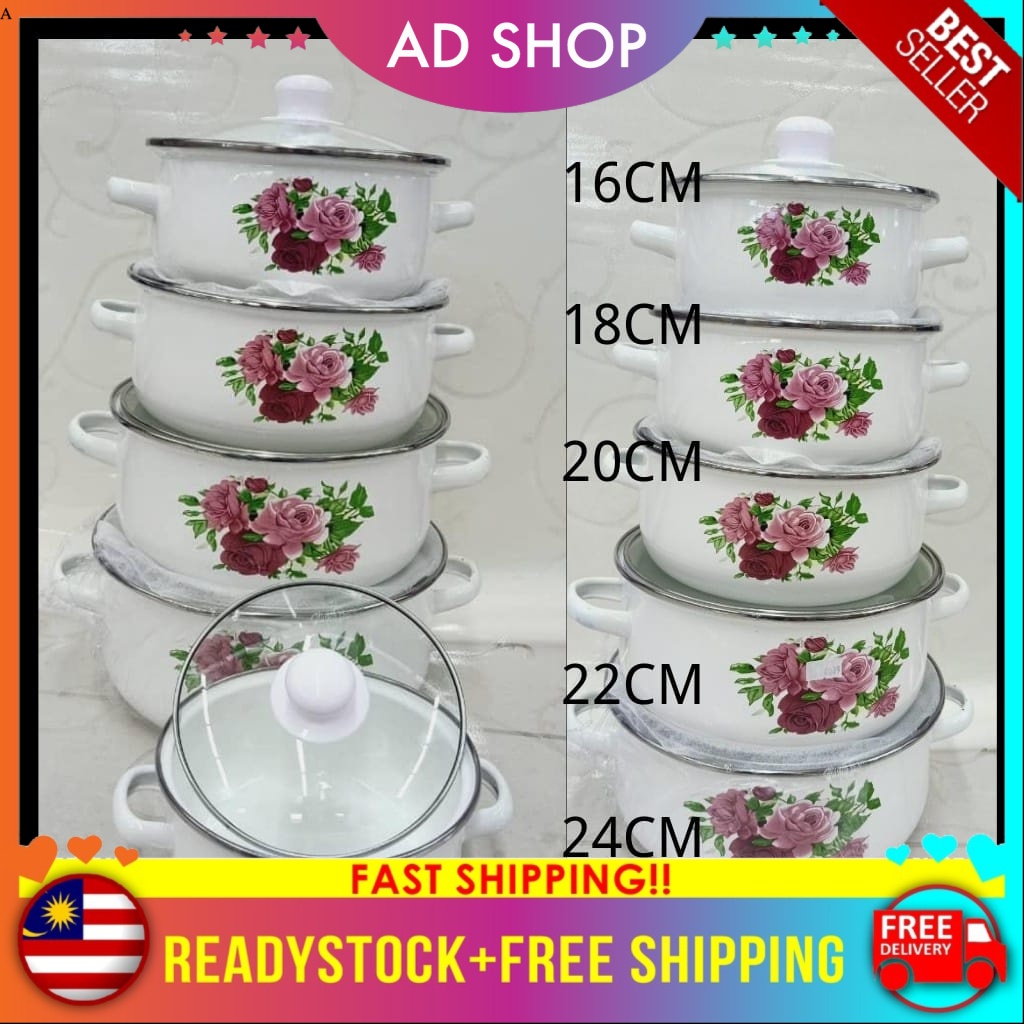[AD SHOP] 5 in 1 Periuk Enamel Tudung Penutup Kaca Gift Set Cookware ...