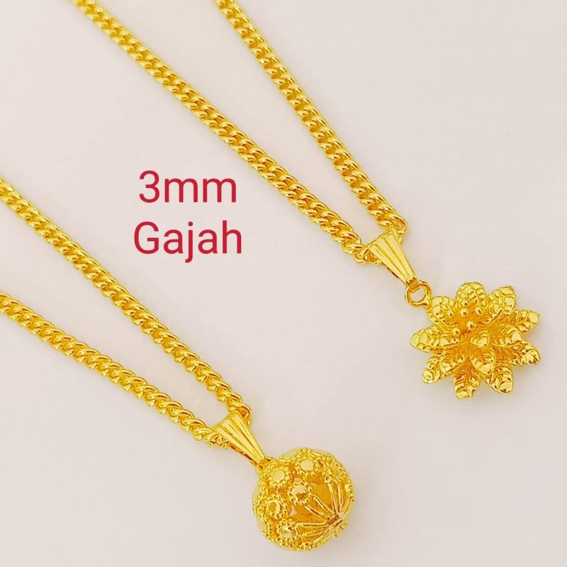 Necklace Rantai Leher Gajah 0.3cm + Pendant Loket Bunga Emas Bangkok ...
