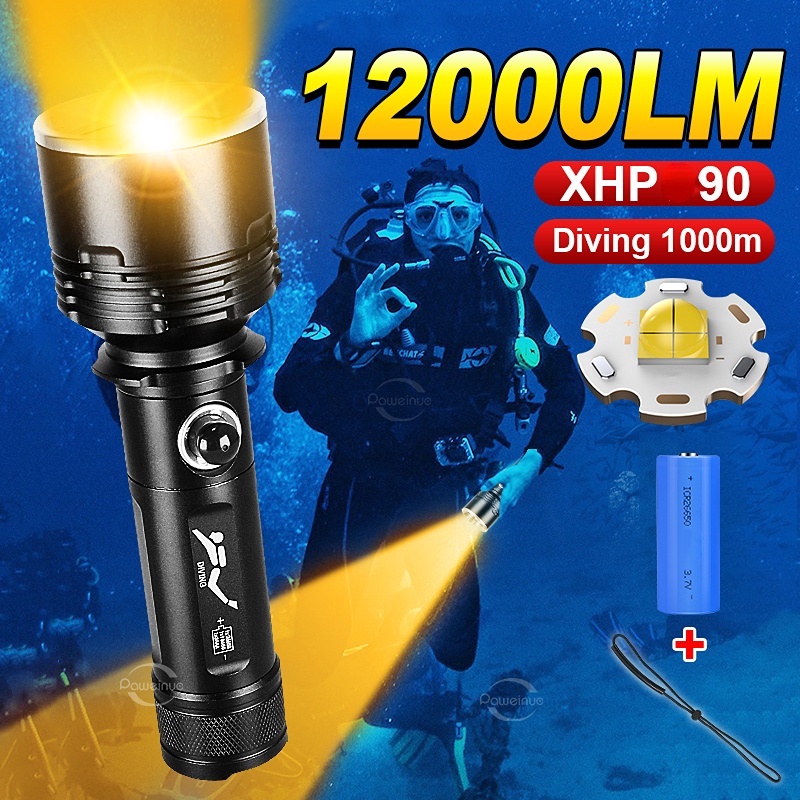 🔥Local Delivery🚚 12000LM Diving Flashlight Yellow Light Super Bright ...