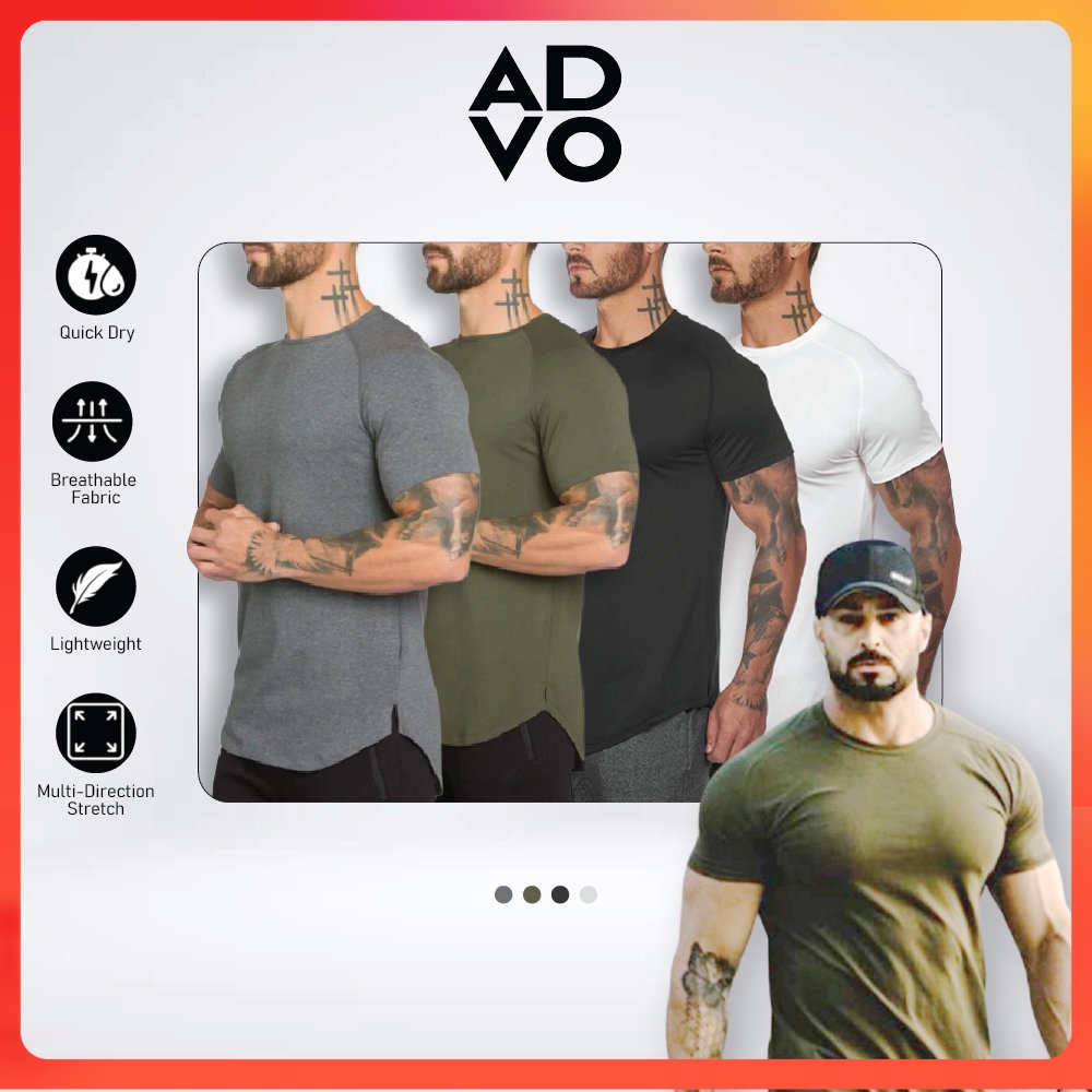 ADVO Cotton Gym T Shirt Men Baju Gym Lelaki Raglan Workout Fitness ...
