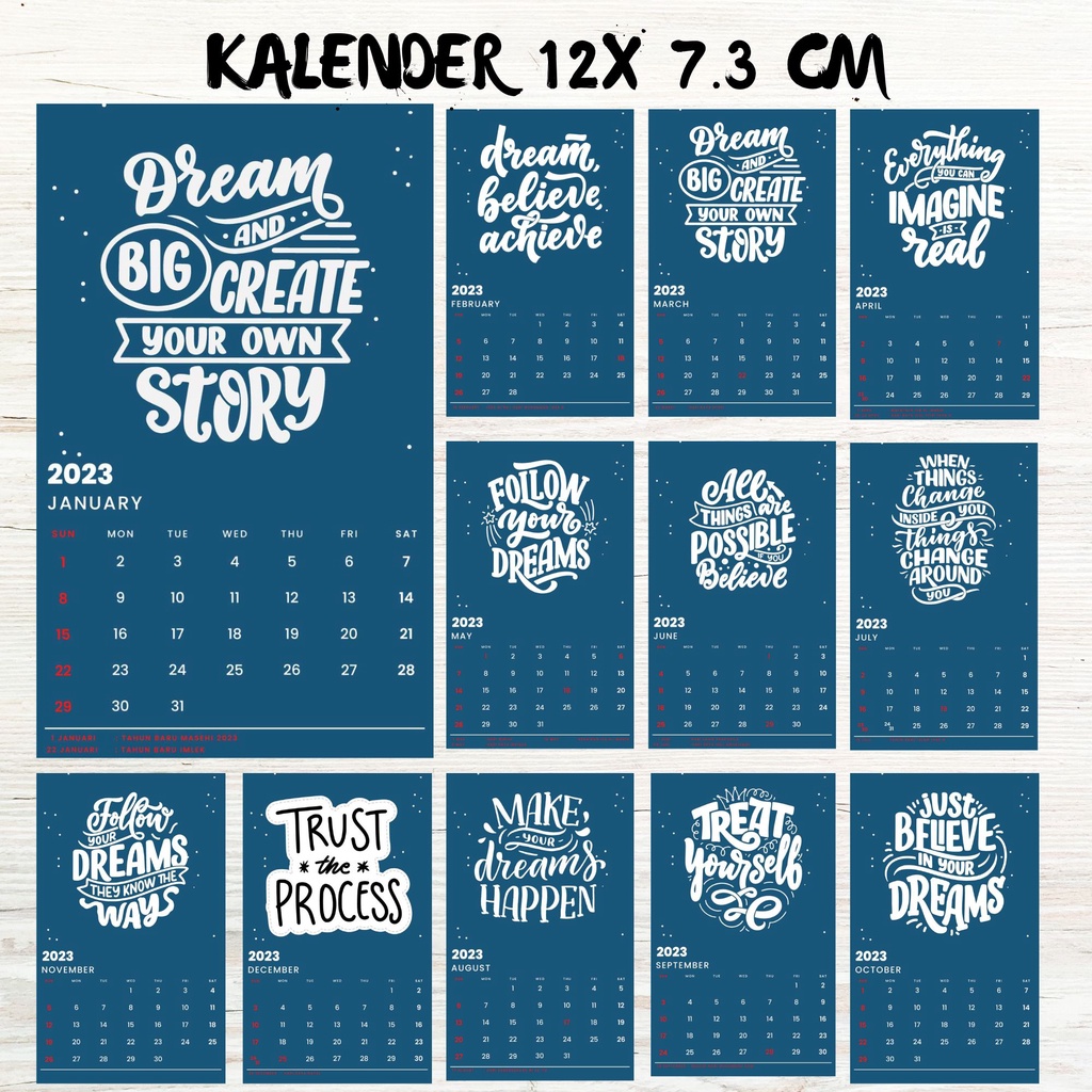 Mini calendar 2023 12x7,3 custom desk calendar sitting calendar ...