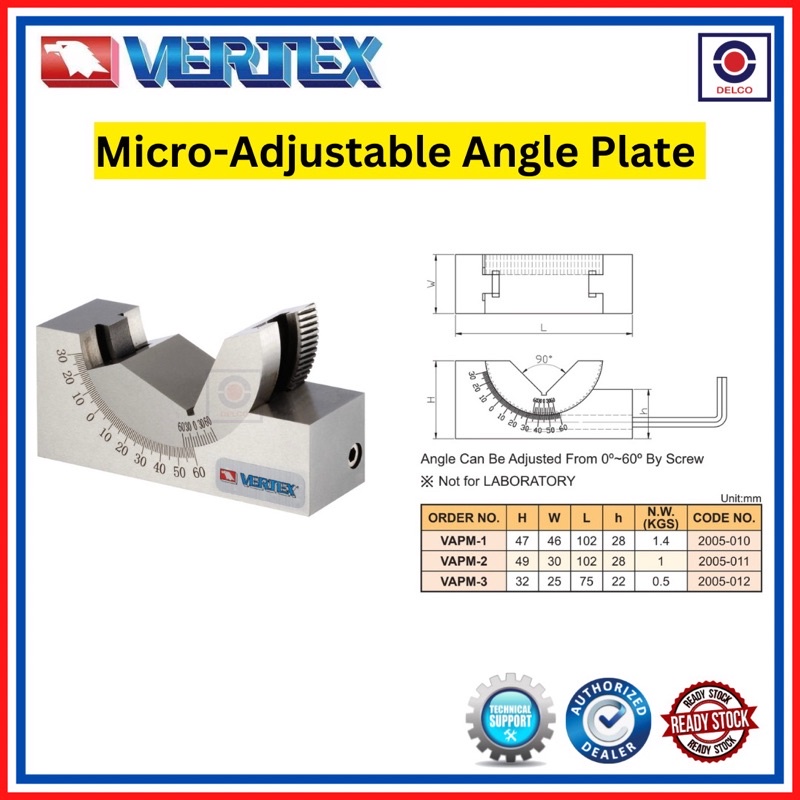 VERTEX TAIWAN Micro Adjustable Angle Plate vapm-1 vapm-2 Vapm-3 for ...