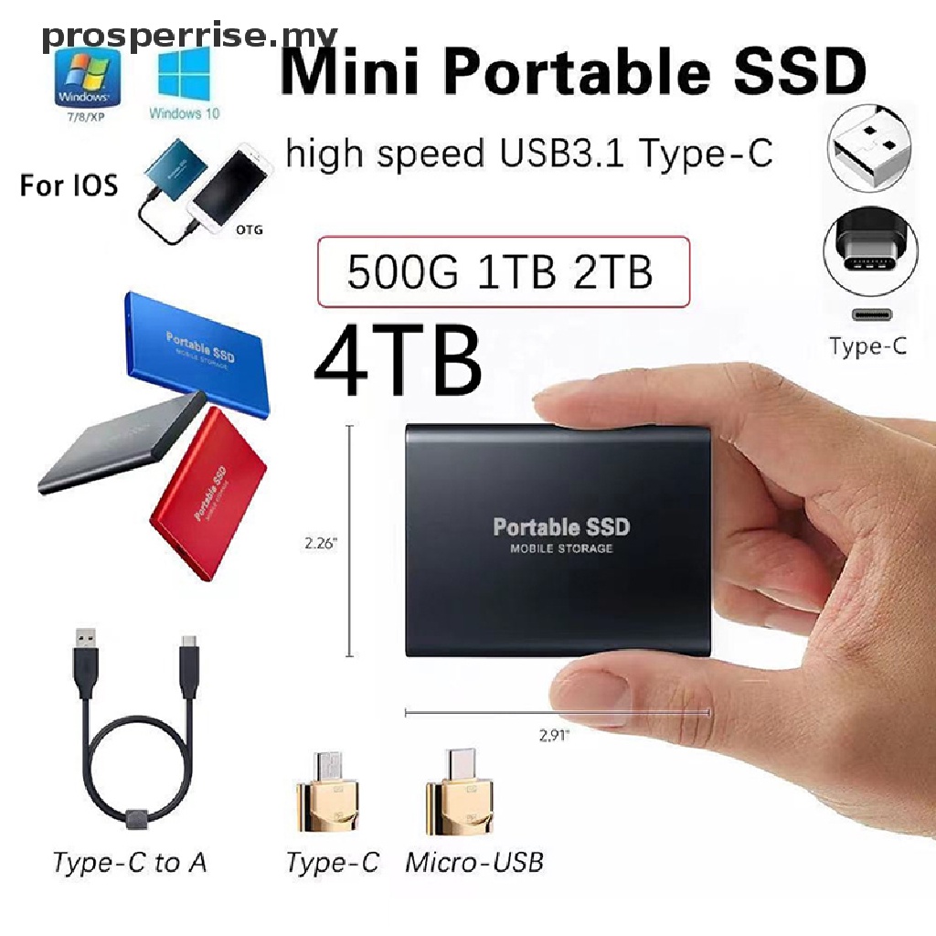 [prosperrise] 4TB/2TB/1TBGB Mobile Hard Disk Type C USB3.1 Portable SSD ...
