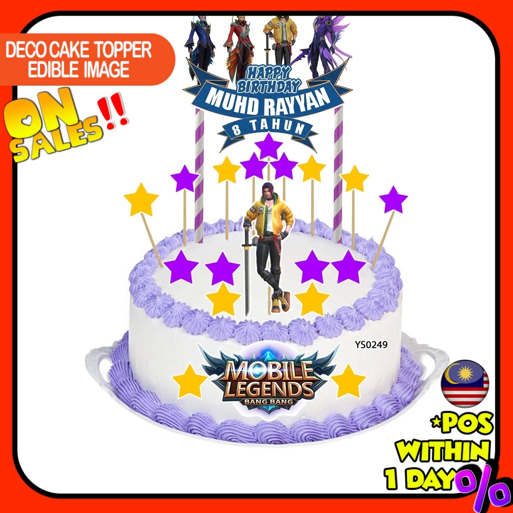 [CUSTOM NAME] Happy Birthday Cake Topper Mobile Legends 4 Decoration ...