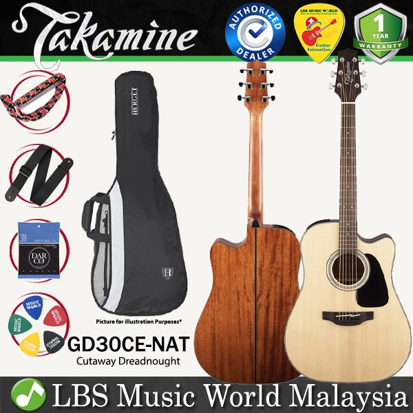 Takamine GD30CE-NAT Cutaway Dreadnought Solid Spruce Top Acoustic Electric Guitar with Bag ...