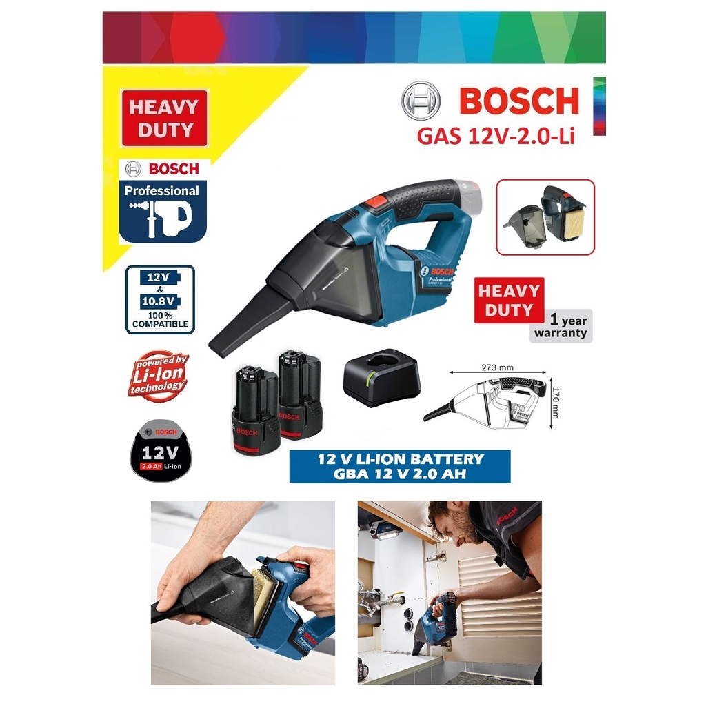 Bosch GAS 12V Cordless Vacuum Cleaner with 2.0Ah Batt Set | Shopee Malaysia