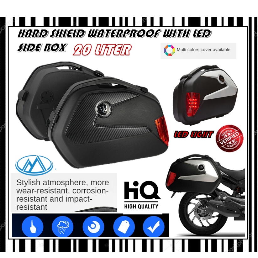 MODENAS WATERPROOF V35 SIDE BOX ABS PLASTIC WITH LED LIGHT HARD SHEILD ...
