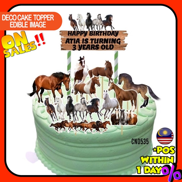 [CUSTOM NAME] Happy Birthday Cake Topper Horse Kuda Decoration Set ...