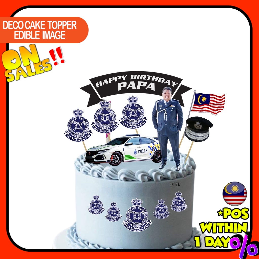 [CUSTOM NAME] Happy Birthday Cake Topper Police Polis Decoration Set ...