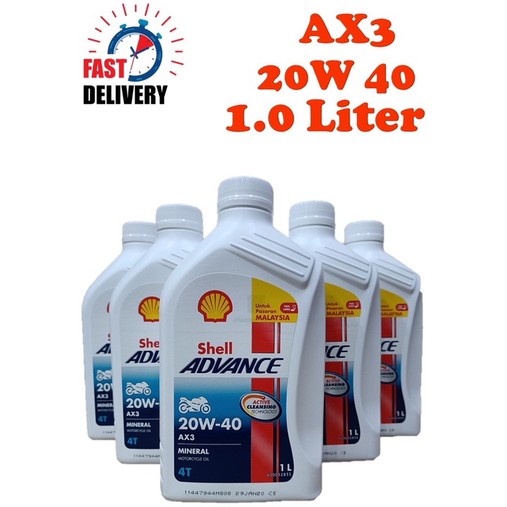 Original Shell Advance AX3 20W-40 1L /1.0 Liter 4T Engine Oil / Minyak ...