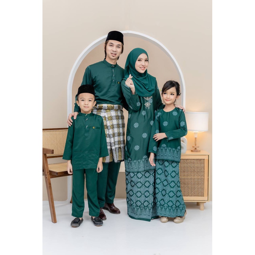 SET FAMILY RAYA KURUNG SONGKET BUNGA TABUR EMERALD GREEN | Shopee Malaysia