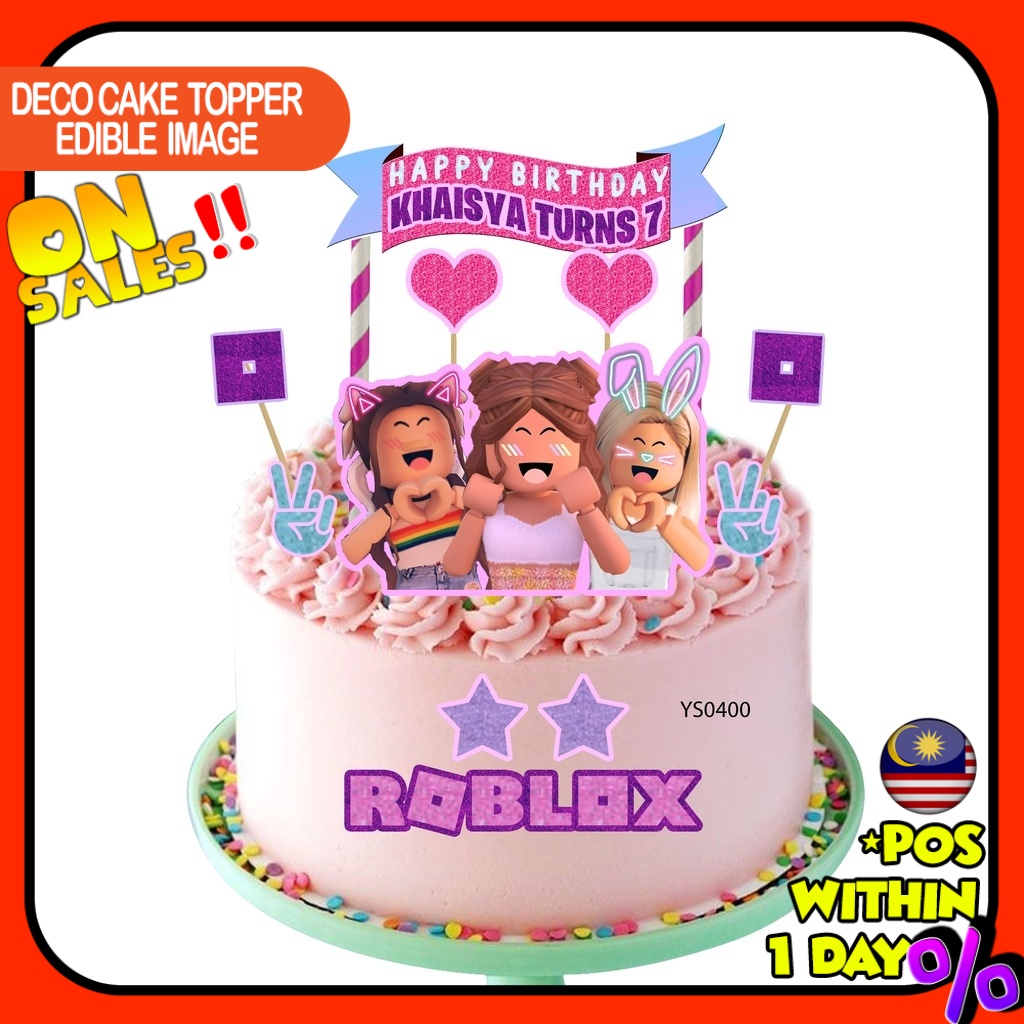 [CUSTOM NAME] Happy Birthday Cake Topper Roblox Girl Decoration Set ...