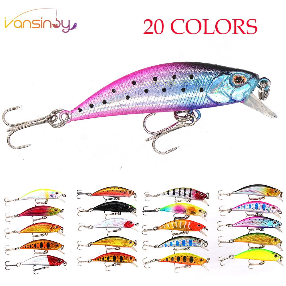 20 Colors 5g/5cm Fishing Lure Sinking Minnow 3D Eyes Laser Trolling Plastic Buzz Bait Lure With ...