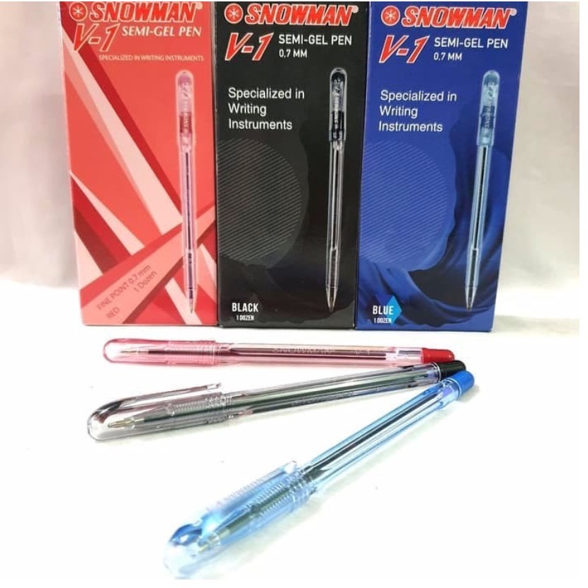 MERAH HITAM [1 Dozen / BOX ] snowman V-1 Black Red Blue Pen / ballpoint ...