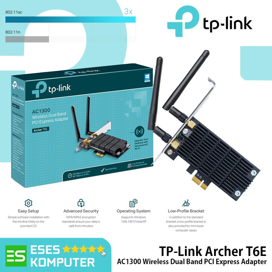 WiFi Adapter TP-Link Archer T6E AC1300 Wireless Dual Band PCIe | Shopee ...