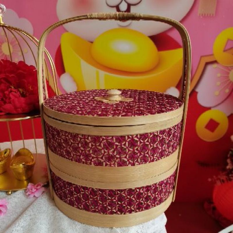 [The Rattan House] Natural Bamboo Basket 2 Layer Traditional Handmade ...