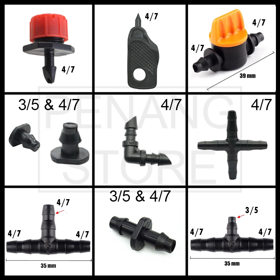 3/5mm 4/7mm Connector Micro Tee / Elbow / Joiner / Valve Irrigation ...