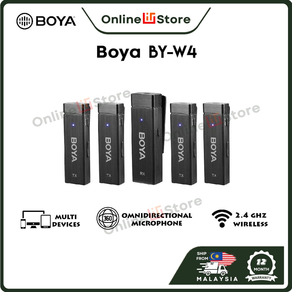 BOYA (BY-W4)-2.4GHz Four-channel Wireless Microphone System 4-Person Wireless Clip-On Microphone ...