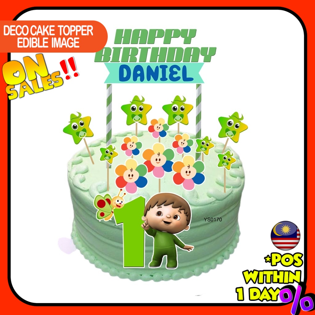 [CUSTOM NAME] Happy Birthday Cake Topper BabyTV Decoration Set Party ...