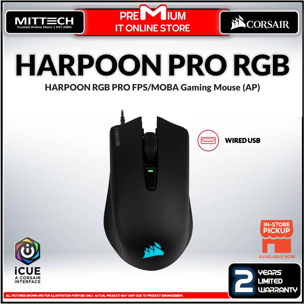 Corsair Harpoon RGB PRO FPS / MOBA Gaming Mouse | 12,000 DPI | 1 Zone ...