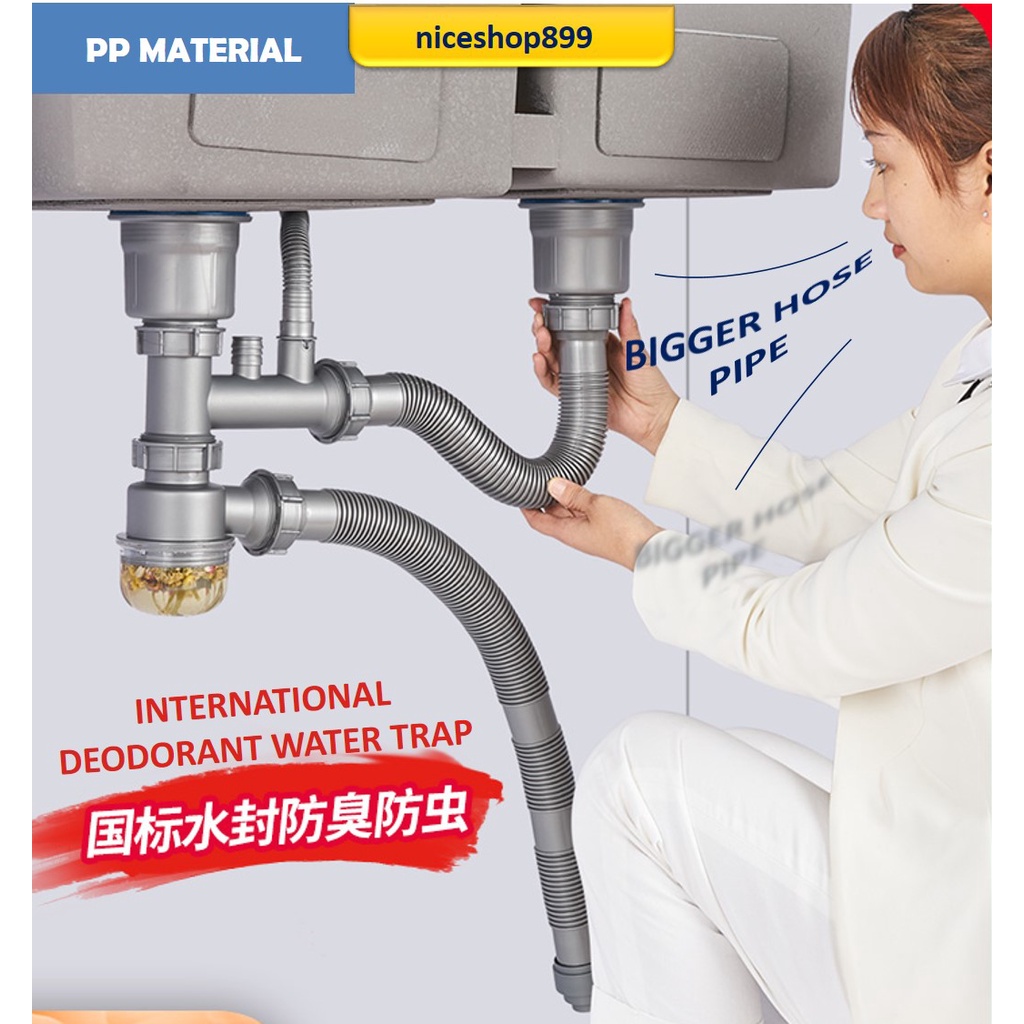 Big Drainage Hose Pipe Waste Double Sink Bowl Kitchen Transparent Cup ...